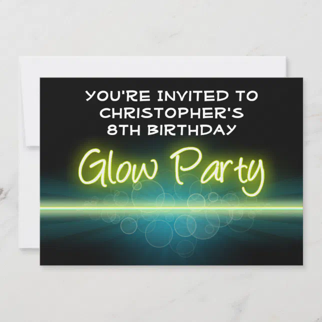 Glow Birthday Party, Blue/Yellow Blacklight Invitation | Zazzle