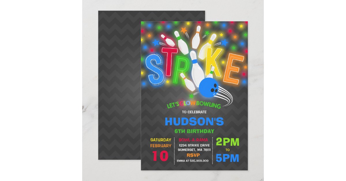 Glow Bowling Invitation Neon Glow Bowling Party | Zazzle