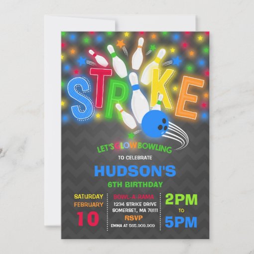 Glow Bowling Invitation Neon Glow Bowling Party | Zazzle