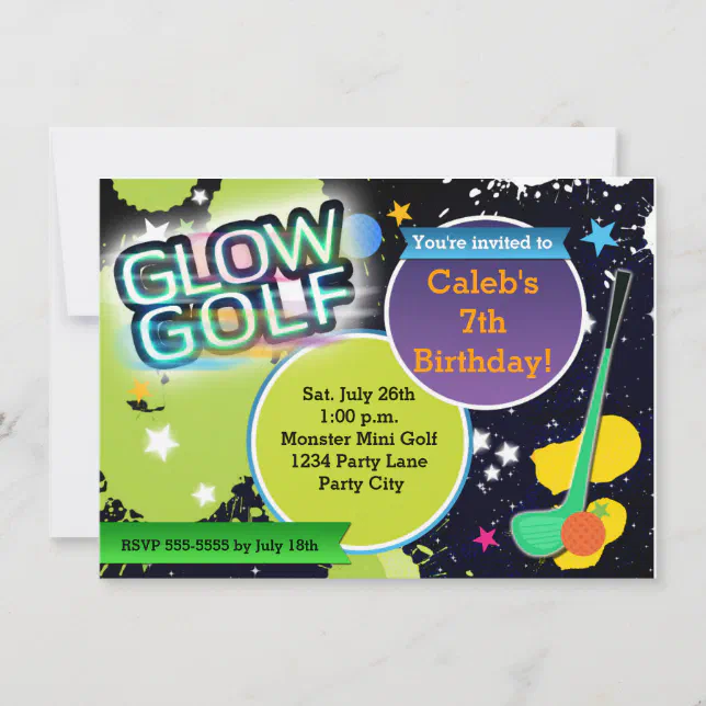 Glow Golf Monster Mini Golfing Party Invitation | Zazzle