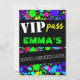 Glow in the Dark Neon Party VIP Pass Birthday Invitation | Zazzle
