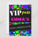 Glow in the Dark Neon Party VIP Pass Birthday Invitation | Zazzle