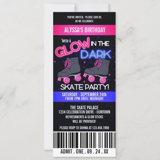Glow in the Dark Skating Party Invitation | Zazzle