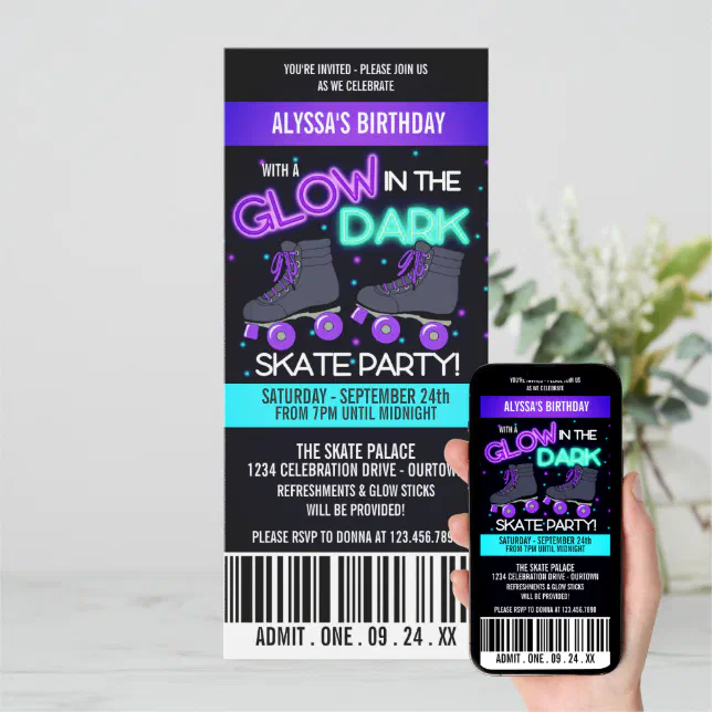 Glow in the Dark Skating Party Invitation | Zazzle