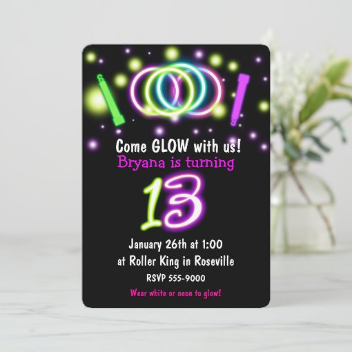 GLOW Lights 13th Birthday Party Age 13 Invitation | Zazzle