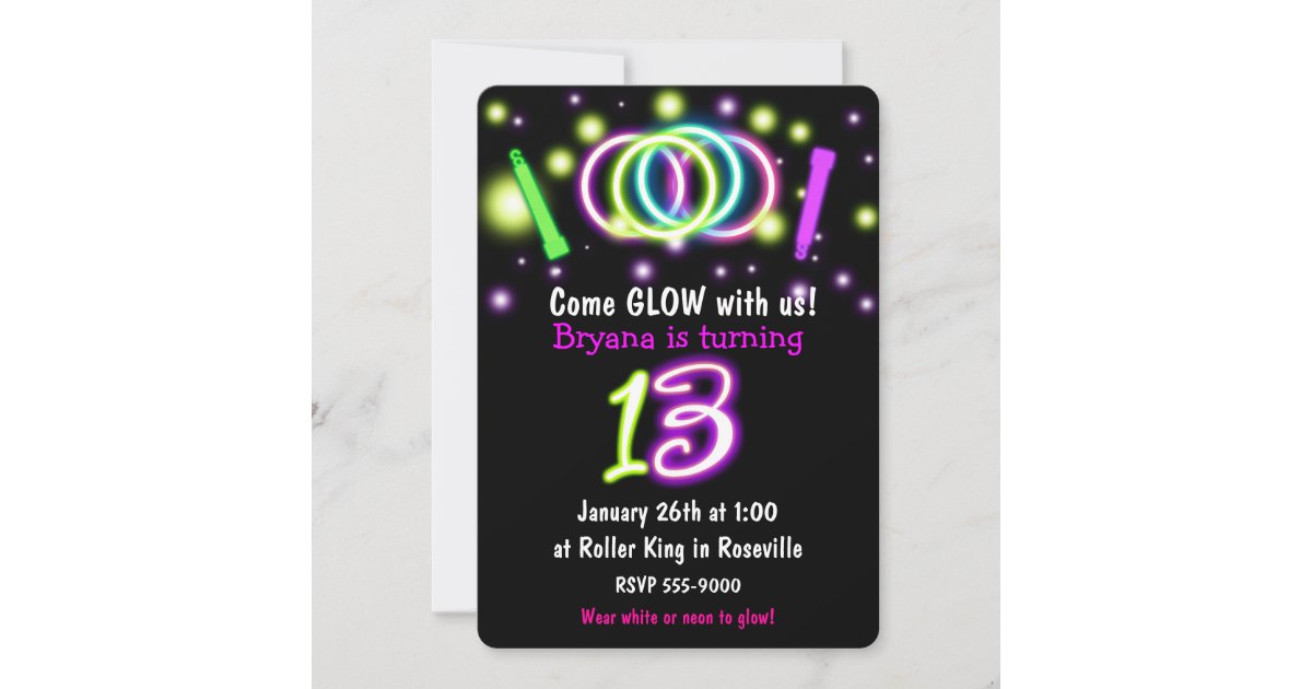 GLOW Lights 13th Birthday Party Age 13 Invitation | Zazzle