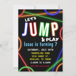 Glow Neon Let's Jump Birthday Party Invitation | Zazzle