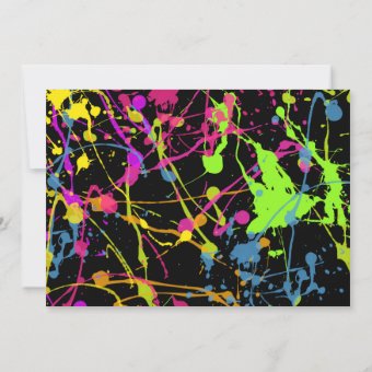 Glow Neon Paint Splatter Birthday Party Invitation | Zazzle