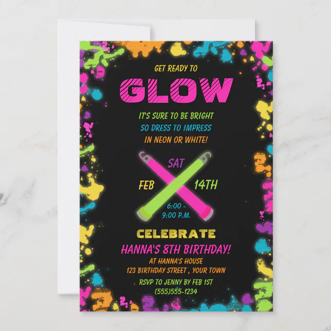 Glow Party Neon Birthday Invitation | Zazzle