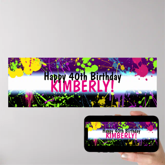 Glow Party Paint Splatter Neon Birthday Banner Poster | Zazzle