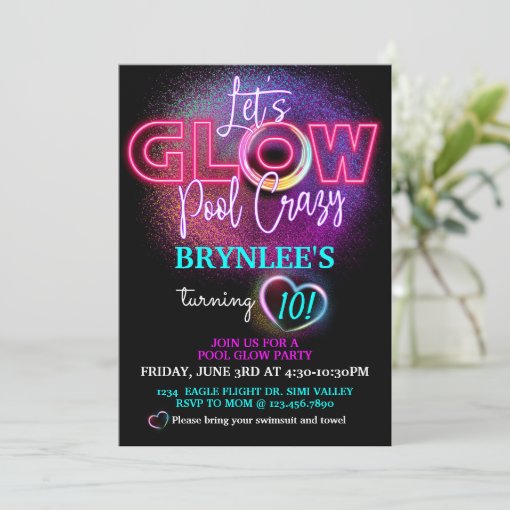 Glow Party, Pool Party, Neon Party Invitation | Zazzle