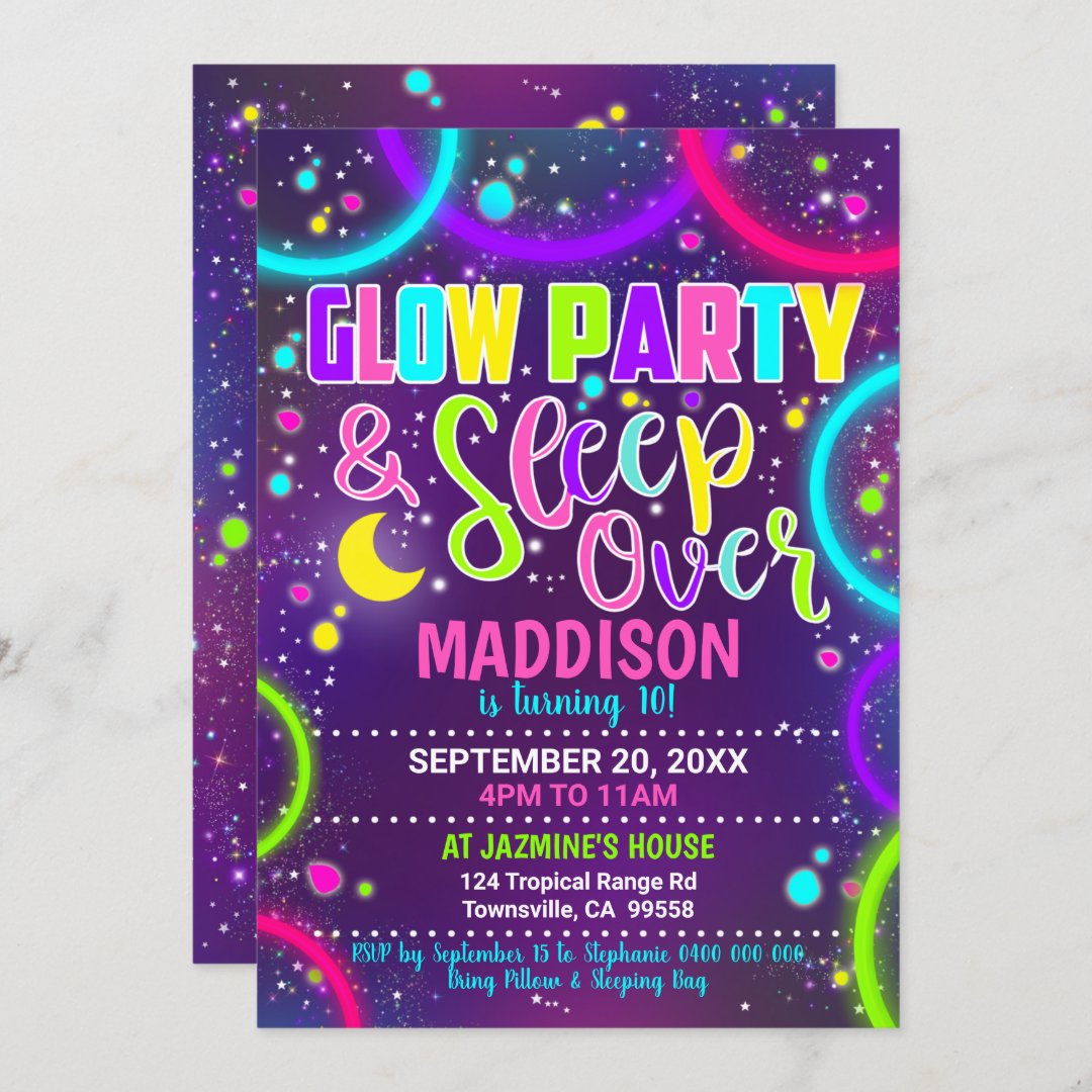 Glow Party Sleep over Invitation Slumber | Zazzle