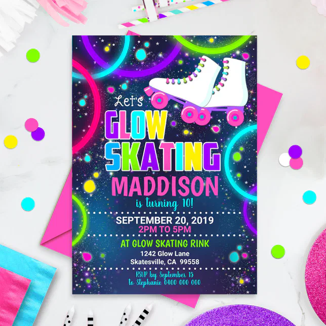 Glow Roller Skate Invitation Roller Skating Party | Zazzle