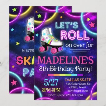 Glow Skating Invitation, Roller Skating Invitation | Zazzle