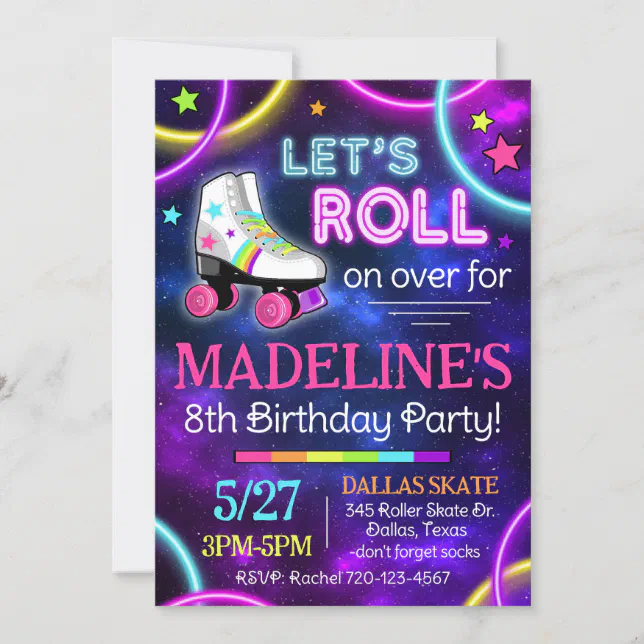 Glow Skating Invitation, Roller Skating Invitation | Zazzle