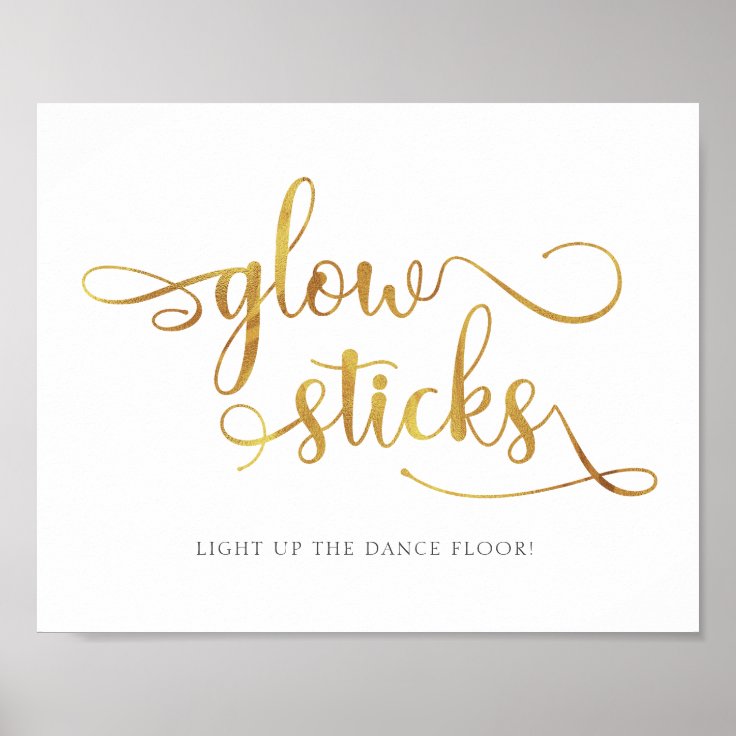 "Glow sticks" gold faux foil Wedding Sign | Zazzle
