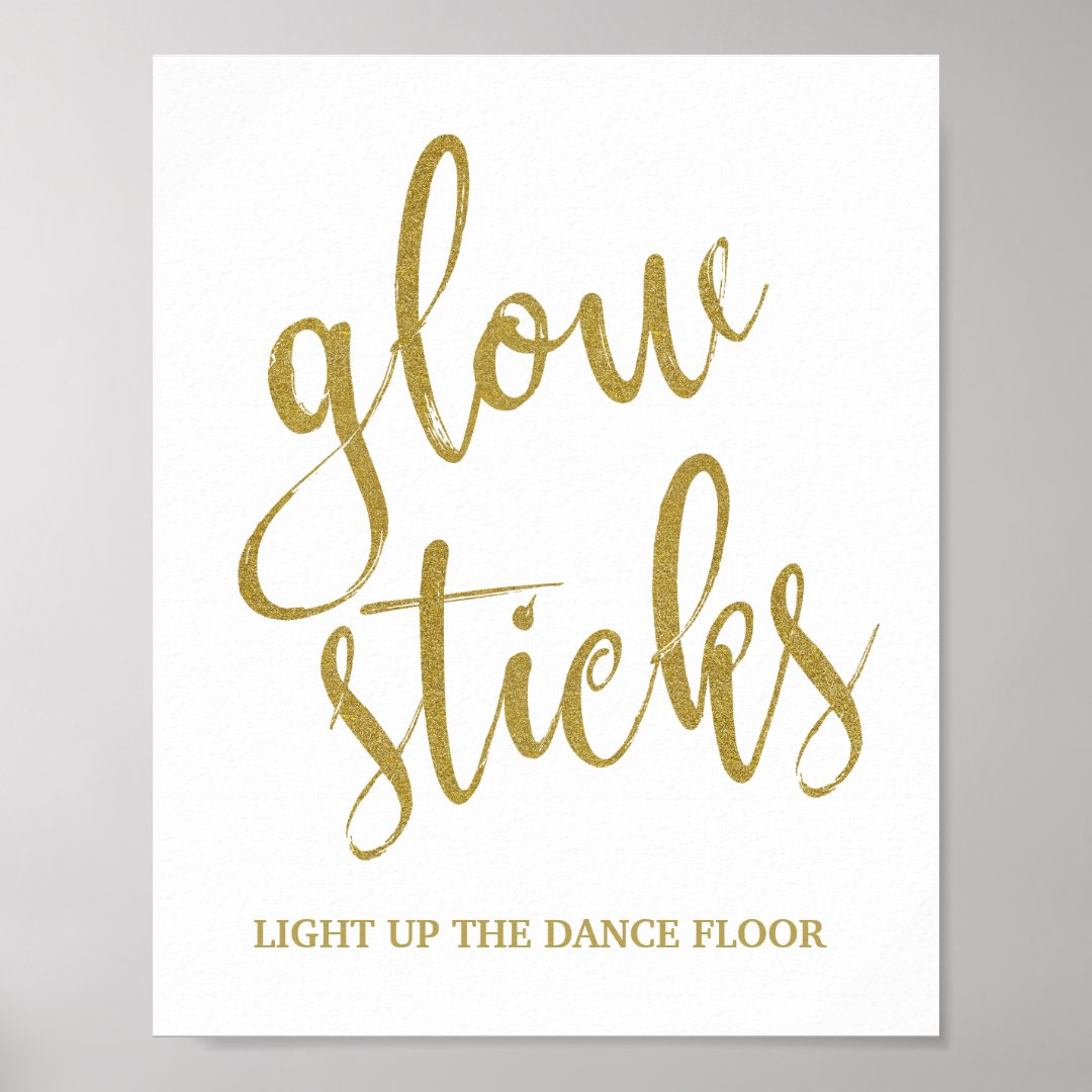 Glow Sticks Gold Glitter 8x10 Wedding Sign | Zazzle