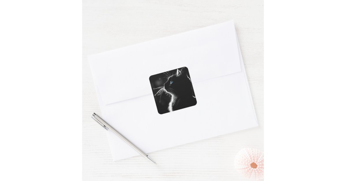Glowing Black Cat Square Sticker | Zazzle