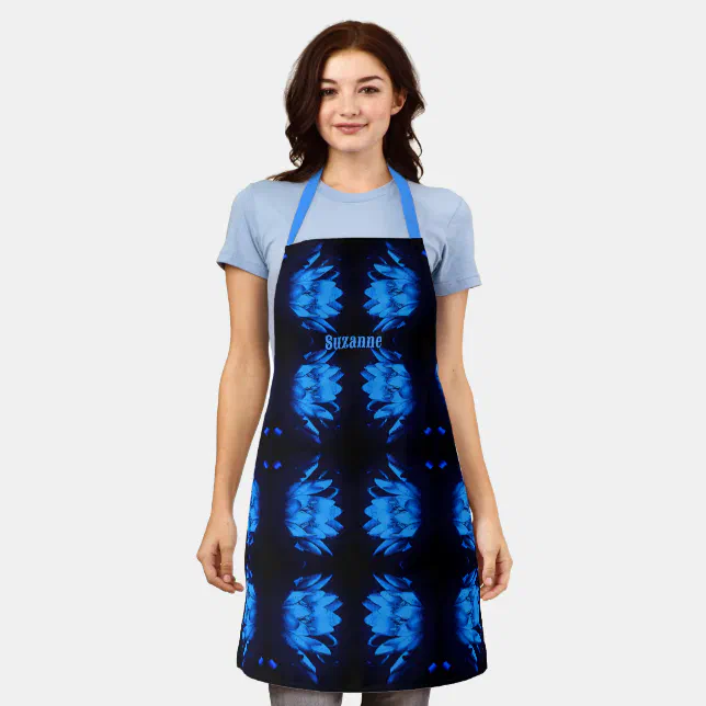 Glowing Blue Water Lily Lotus Flower Personalized Apron | Zazzle