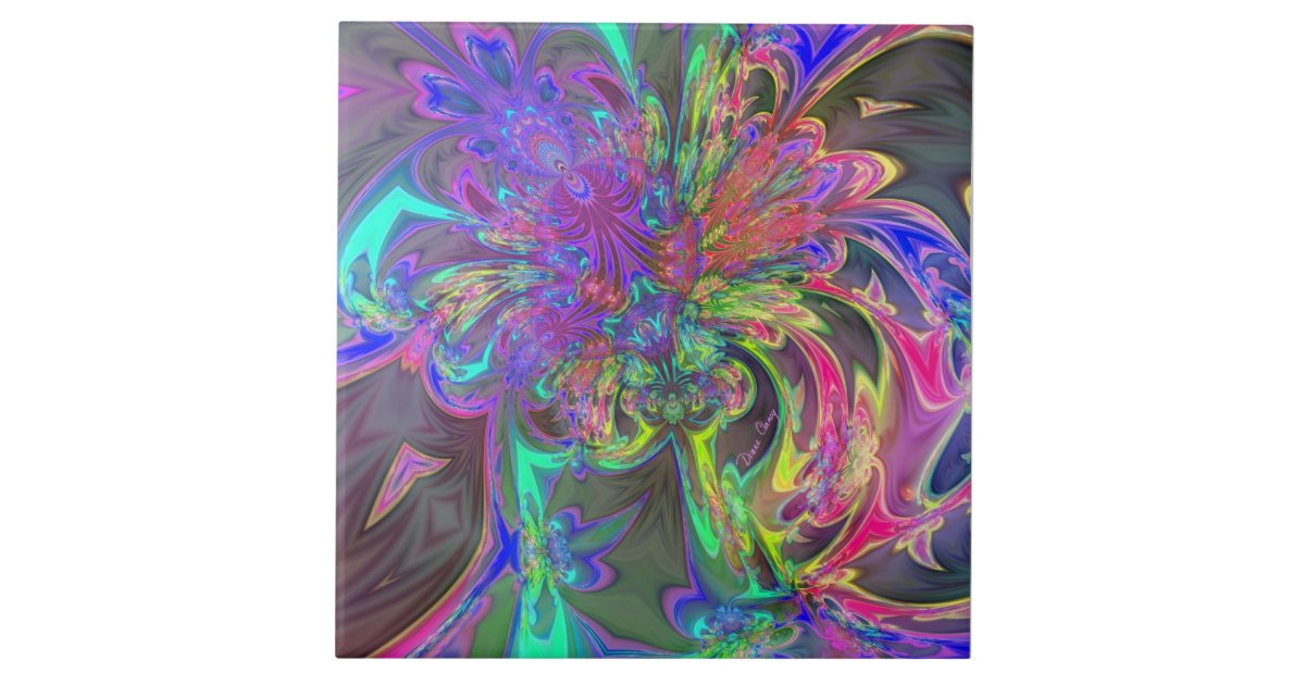 Glowing Burst of Color – Teal & Violet Deva Tile | Zazzle