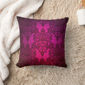 Glowing Deep Pink Damask Pattern Throw Pillow | Zazzle