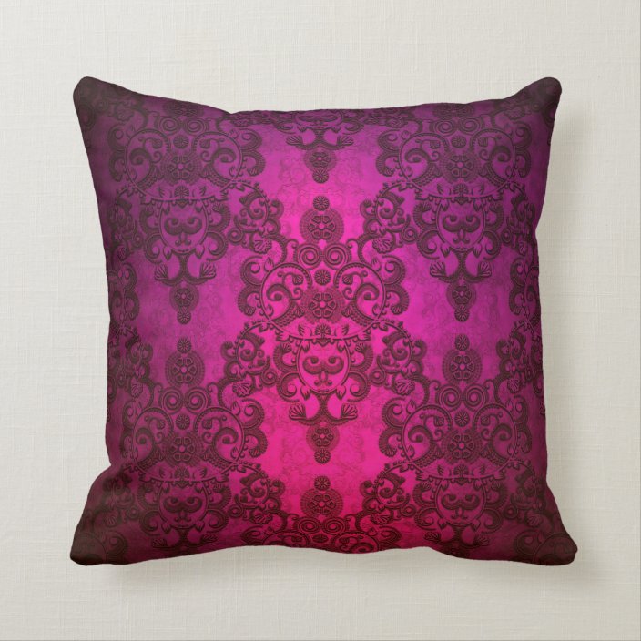 Glowing Deep Pink Damask Pattern Throw Pillow | Zazzle.com