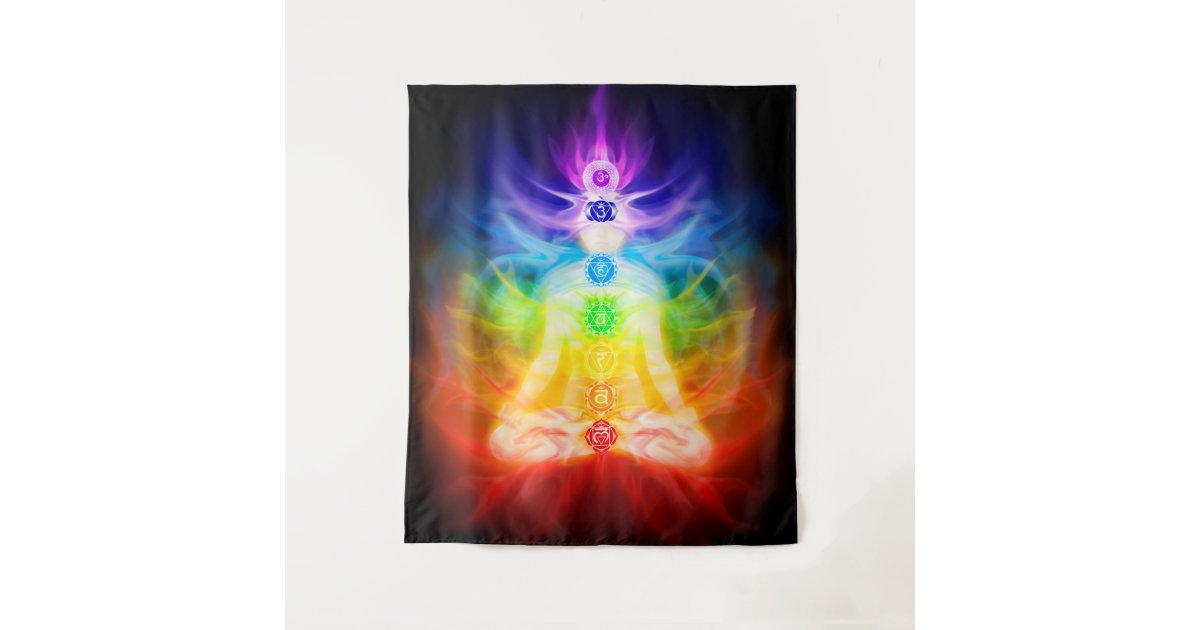 Glowing energy chakras of human body esoteric art tapestry | Zazzle