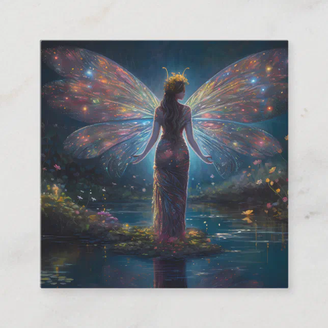 Glowing Fairy Photorealistic Background Square Business Card | Zazzle