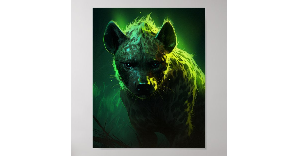 Glowing Green-Eyed Hyena Wildlife Poster | Zazzle