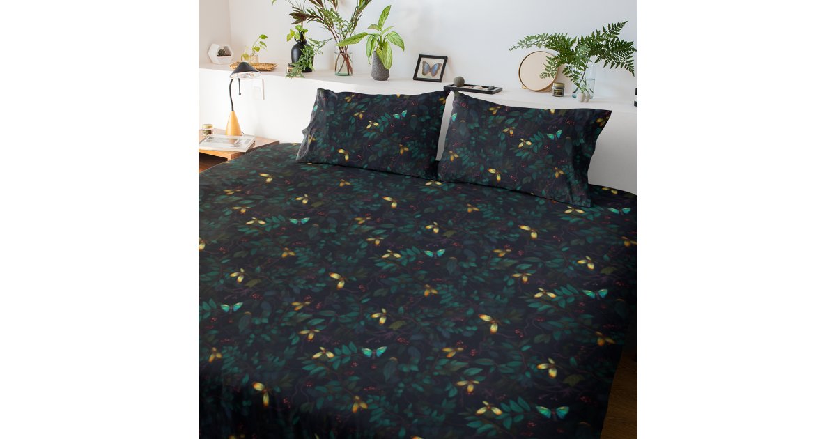 Glowing Insects on Dark Foliage Duvet Cover | Zazzle
