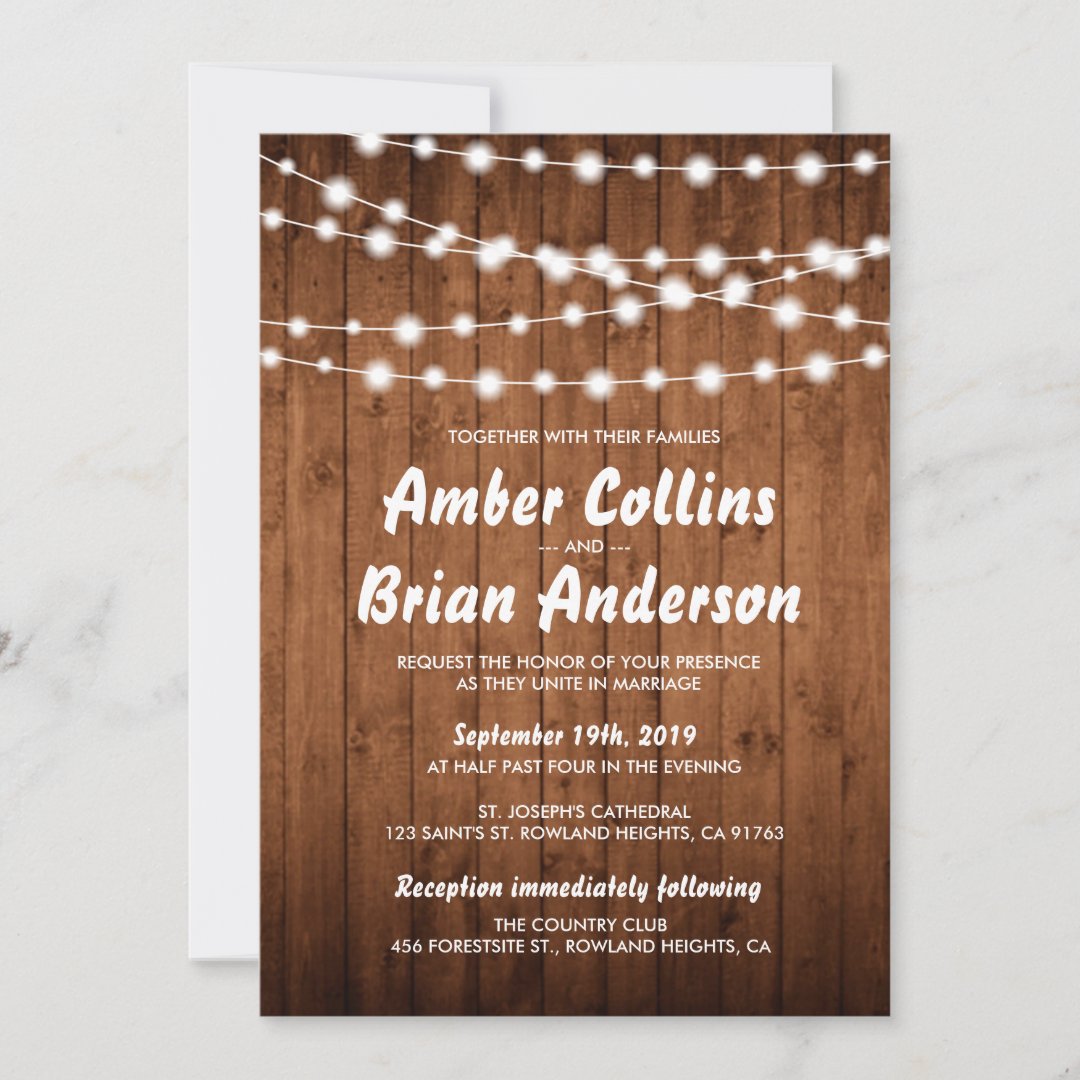 Glowing Lights Rustic Barn Wood Country Wedding Invitation | Zazzle