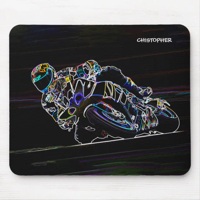 Glowing Motorcycle Rider Circle Racing Sketch Mouse Pad | Zazzle