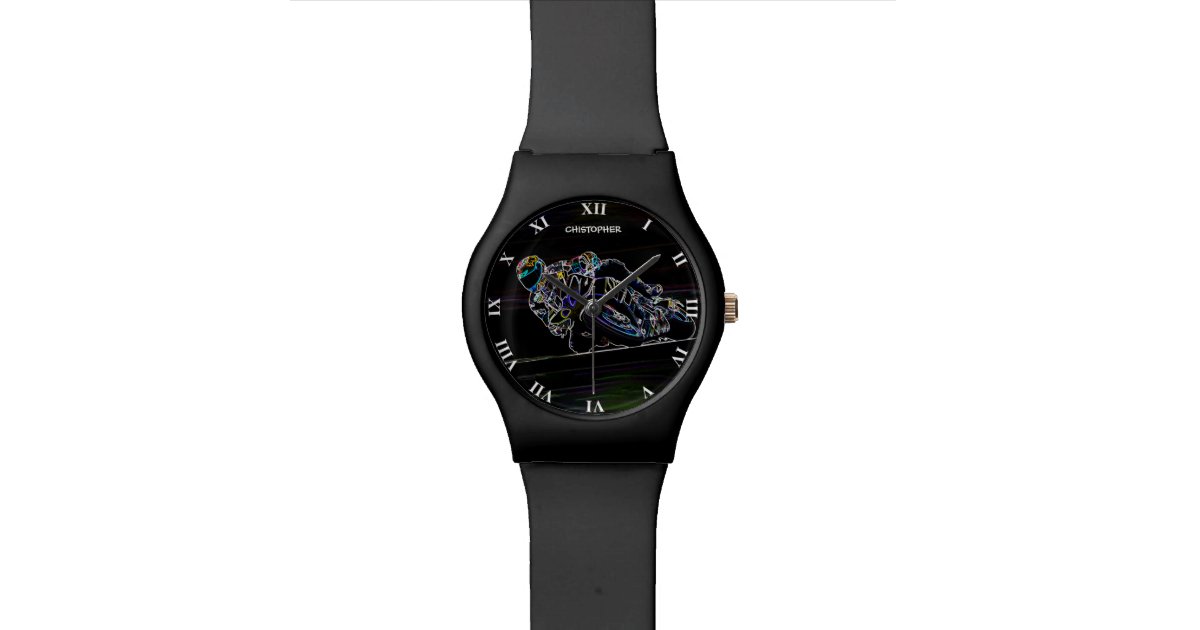 Glowing Motorcycle Rider Circle Racing Sketch Wrist Watch | Zazzle