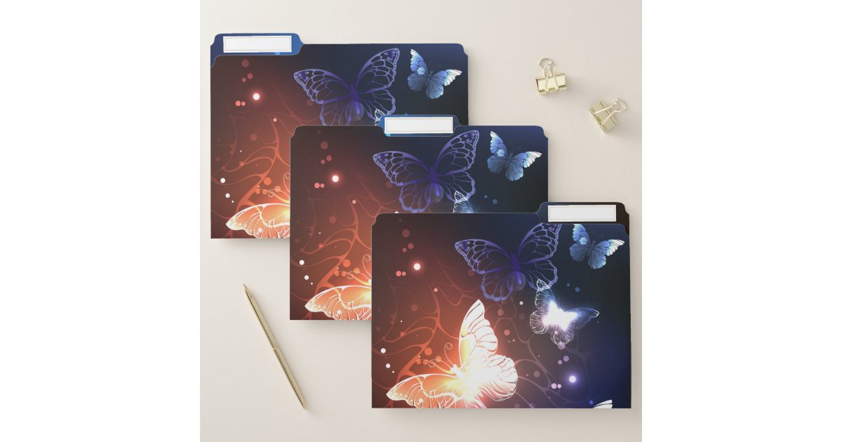 Glowing Night Butterflies File Folder | Zazzle