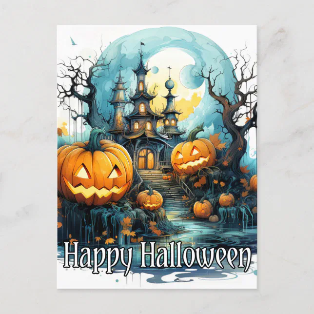 Glowing Pumpkins After Moonlight Postcard | Zazzle