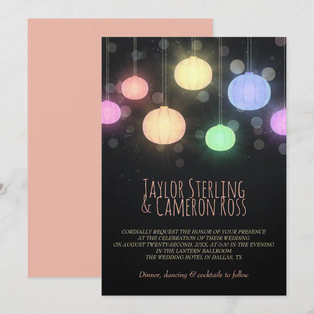 Glowing Rainbow Lanterns Wedding Invitation | Zazzle