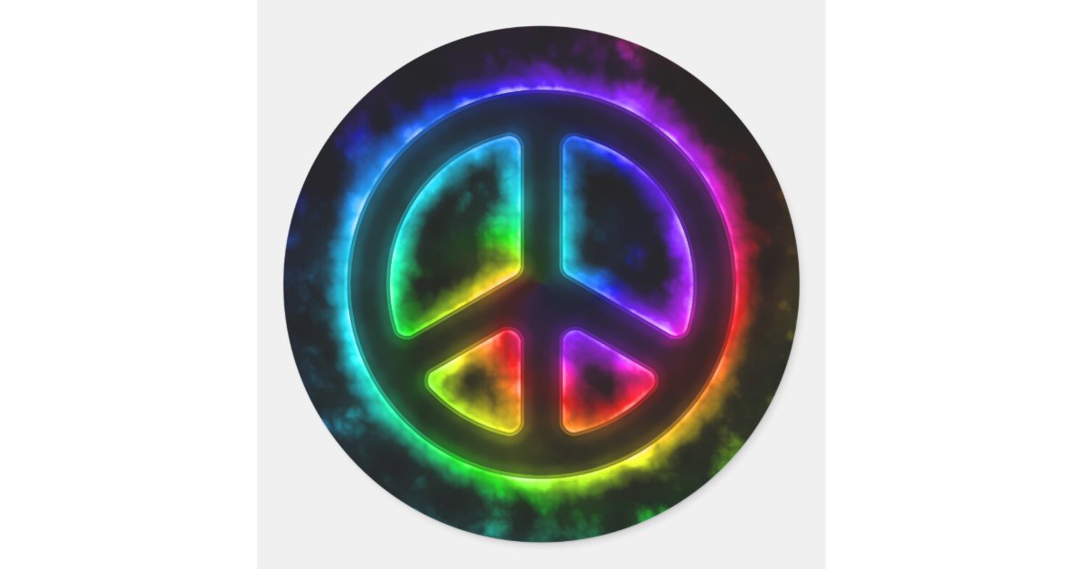 Glowing Rainbow Peace Sign Sticker | Zazzle