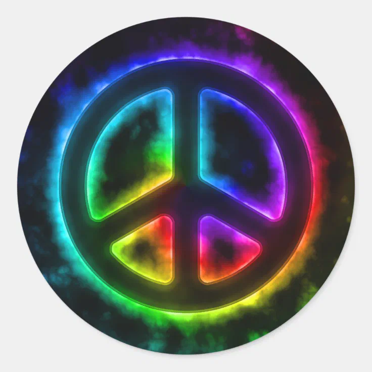 Glowing Rainbow Peace Sign Sticker | Zazzle