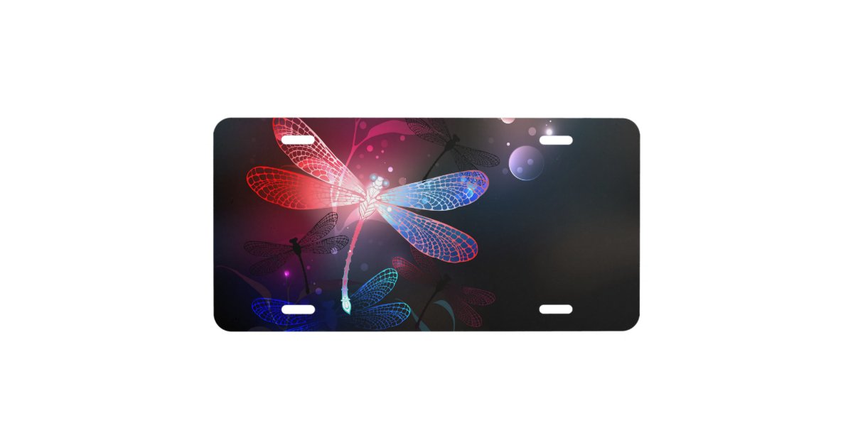 Glowing red dragonfly license plate | Zazzle