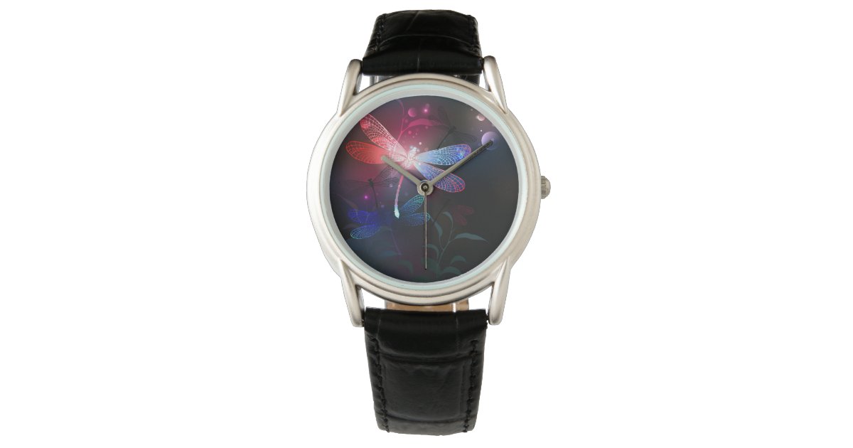 Glowing red dragonfly watch | Zazzle