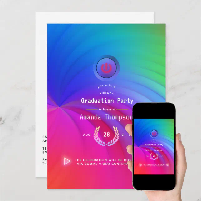 Glowing Screensaver Virtual Graduation Party Invitation | Zazzle