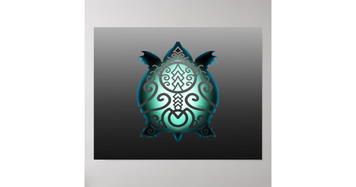 Glowing Silhouette Snapper Turtle Poster | Zazzle