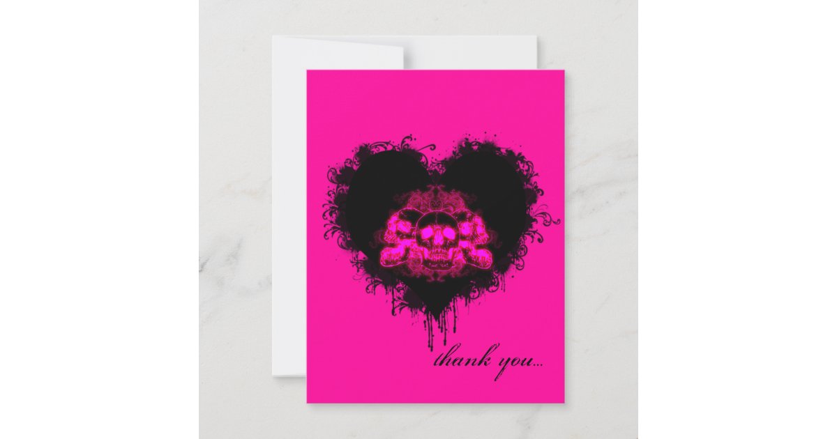 Glowing Skulls Goth Heart Thank You | Zazzle