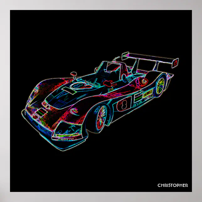 Glowing Sparkling Racing Luxury Neon Colors Car Poster | Zazzle