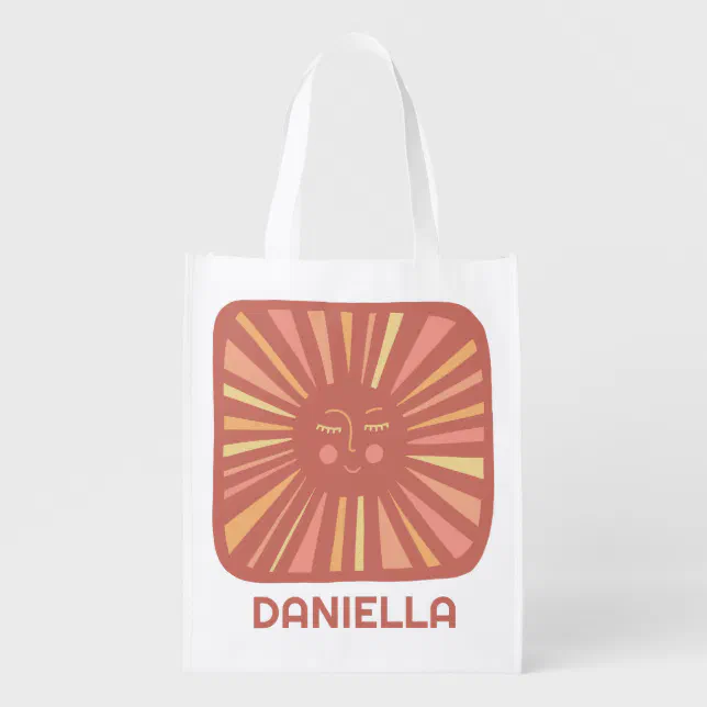Glowing Sun Cute Charming Pink Sunshine CUSTOM Grocery Bag | Zazzle