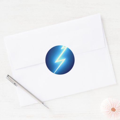 Glowing thunderbolt over black background classic round sticker | Zazzle