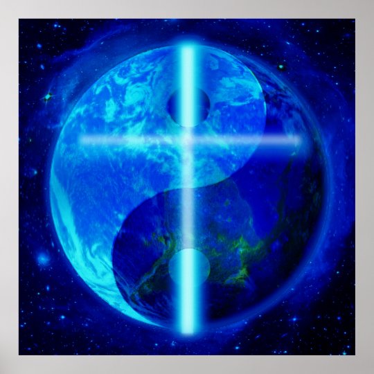 Glowing Ying Yang Earth Cross Poster | Zazzle.com