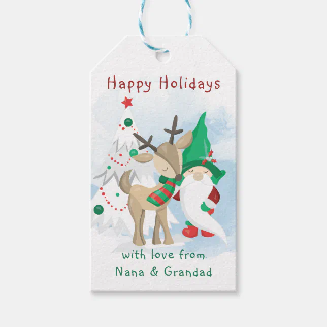 Gnome and Reindeer Personalized Christmas Gift Tags | Zazzle