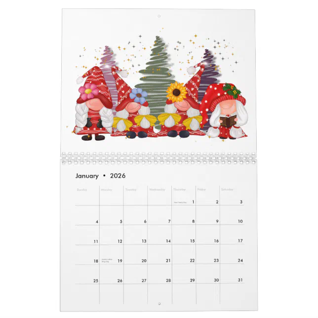 Gnome Calendar Any Year Cute Adorable Fun | Zazzle
