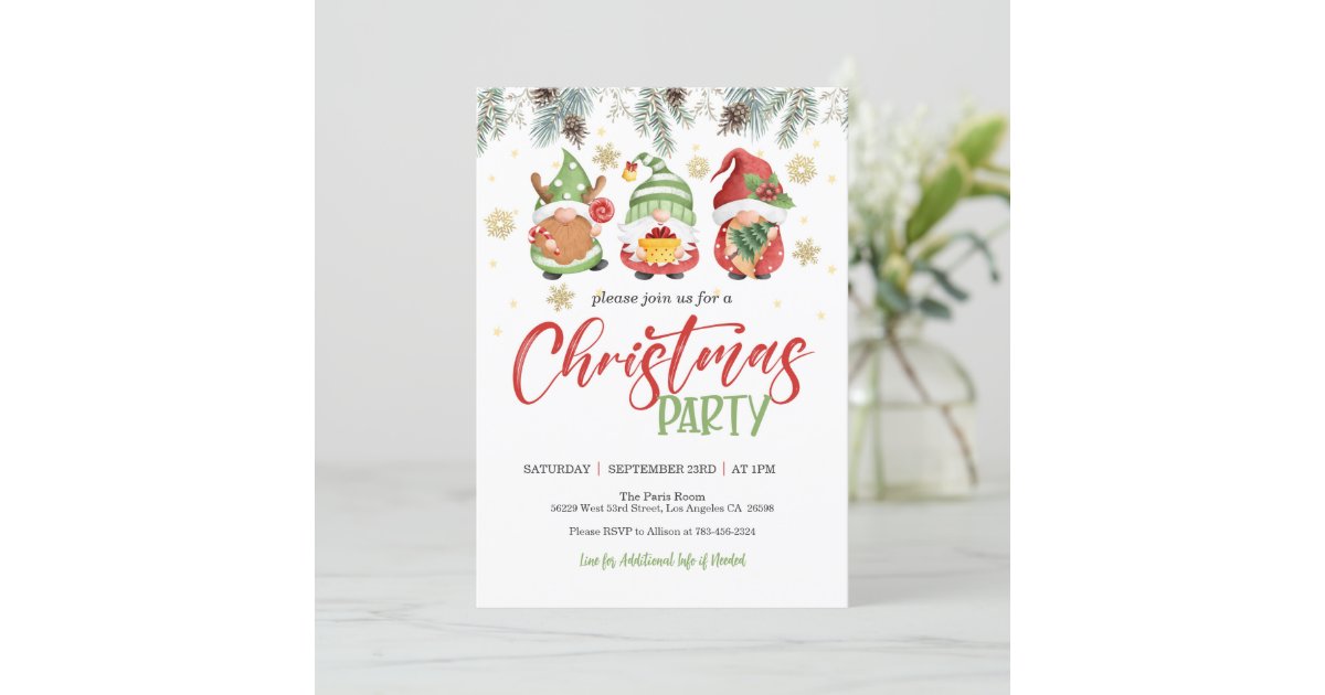 Gnome Christmas Party Invitation - Border | Zazzle